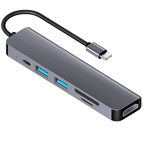 Btstring USB C Hub, 6 in 1 Type C to HDMI Multiport Adapter with HDMI 4K Output, 2 USB Ports, SD/TF Card Reader, USB-C Power Delivery, Compatible with MacBook, XPS More USB C Devices