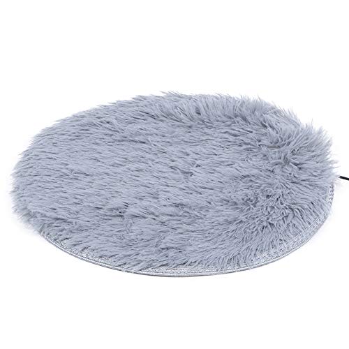 VINGVO Pet Heating Pad, Cat Plush Mat Dog Cat Electric Heated Blanket Mat, 40cm Round Heated Mat Plush Electric Cat Bed Warmer with USB Charging Interface for Small Dogs, Silver Gray