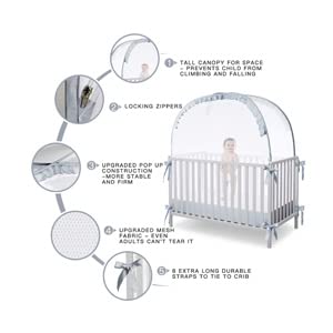 Baby Safety Crib Tent - Premium Toddler Crib Topper to Keep Baby from Climbing Out - See Through Mesh Crib Net - Mosquito Net - Pop-Up Crib Tent Canopy to Keep Infant in