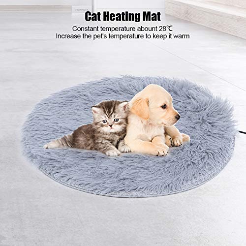 VINGVO Pet Heating Pad, Cat Plush Mat Dog Cat Electric Heated Blanket Mat, 40cm Round Heated Mat Plush Electric Cat Bed Warmer with USB Charging Interface for Small Dogs, Silver Gray