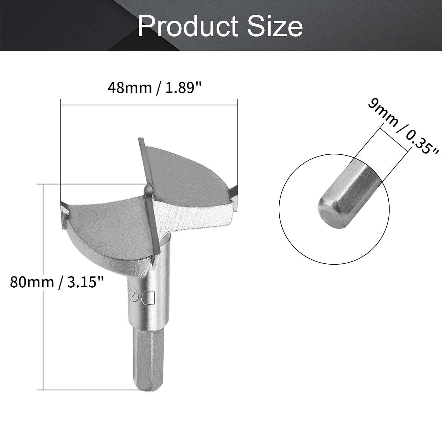 Utoolmart Forstner Drill Bits, 48mm Cemented Carbide Wood Cutter Tool, Hex Shank Woodworking Hole Saw Cutter, 80mm Length Woodworking Hole Boring Bit, Gray, 2 Pcs