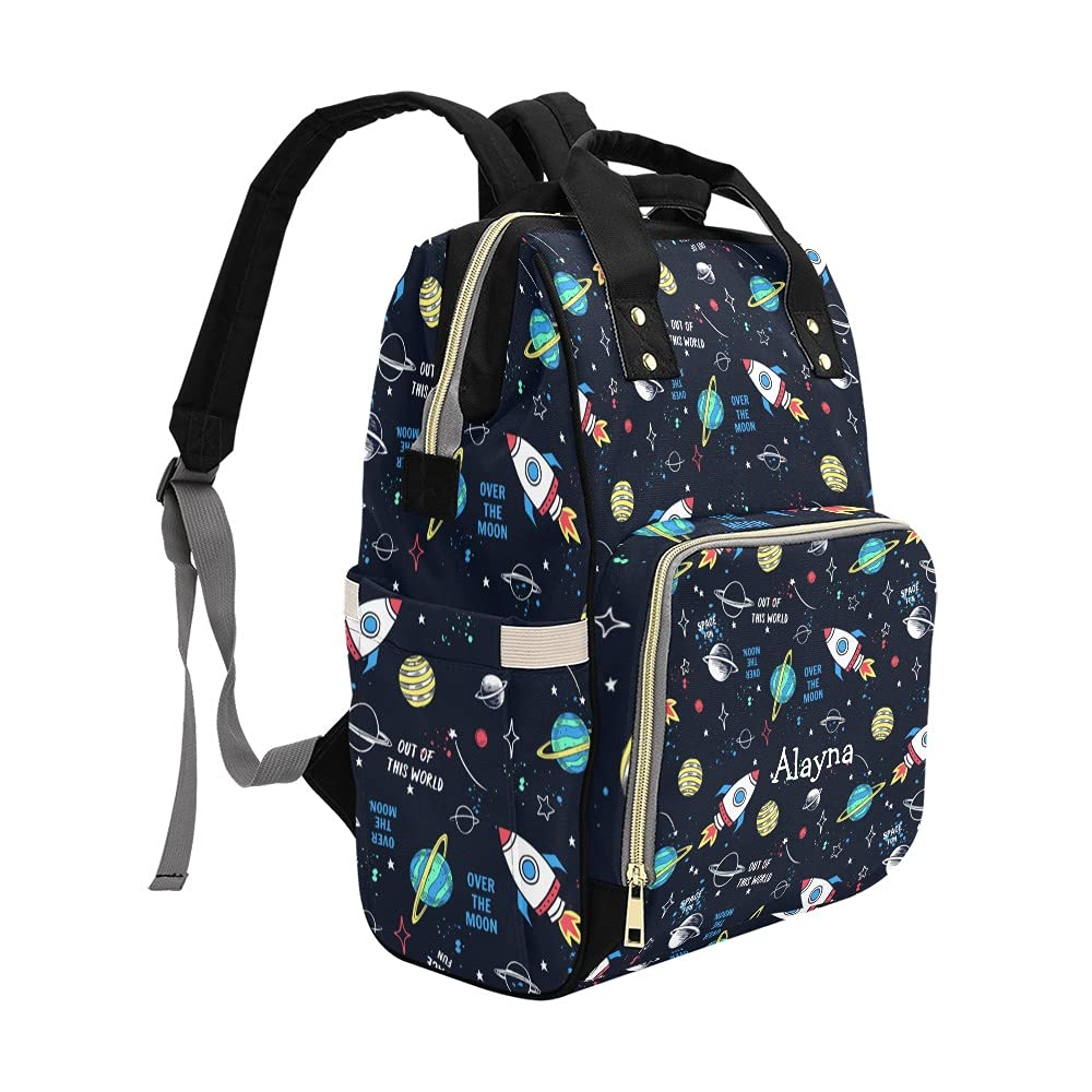 Yeshop Personalized Diaper Backpack Space Planet Rocket Multi Function Diaper Bag Travel Daypack Nursing Nappy Bag
