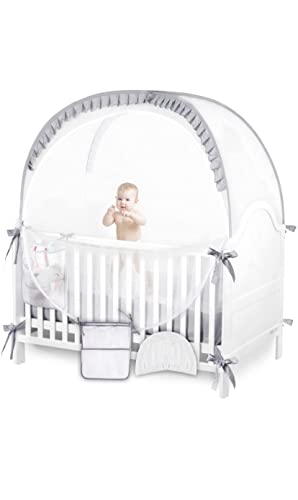 Baby Safety Crib Tent - Premium Toddler Crib Topper to Keep Baby from Climbing Out - See Through Mesh Crib Net - Mosquito Net - Pop-Up Crib Tent Canopy to Keep Infant in