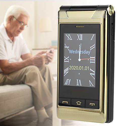 214 Flip Cell Phones,3G 128MB+64MB Dual Screen Unlocked Seniors Mobile Phone,2.6 in Large Screen Big Button Mobile Phone with 5900mah Large Battery,for Elderly,100-240V(Gold)