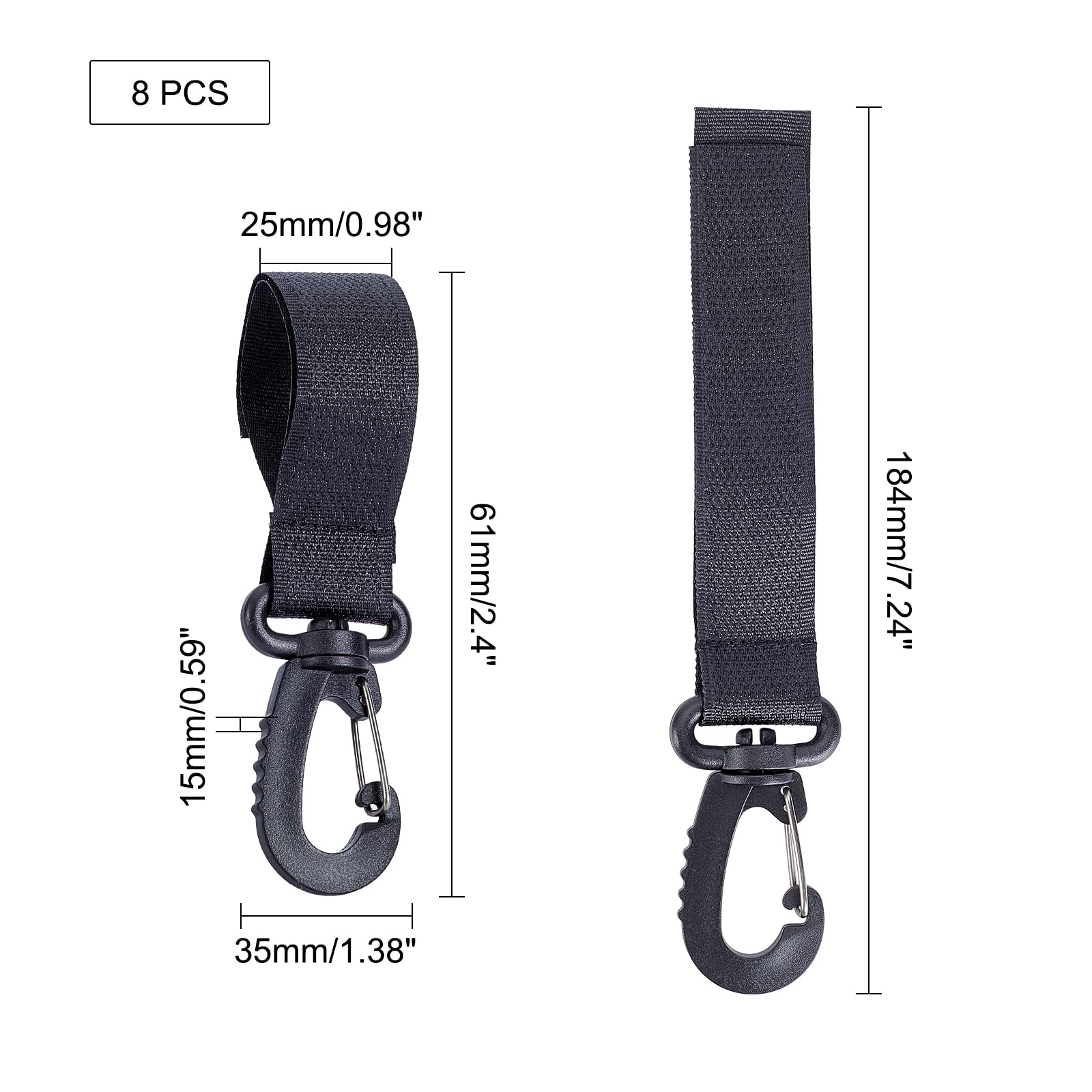 arricraft 4 Pairs Stroller Hooks, Black Stroller Buckle with Magic Taps, 360-degree Rotating, Plastic & Nylon Clasps for Stroller Accessory Shopping Cart Hook Accessories