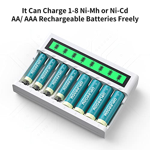 Deleepow Rechargeable AAA Batteries Ni-MH 1100mAh Triple A Batteries 8 Pack with AA AAA Individual Rechargeable Battery Charger 8-Bay