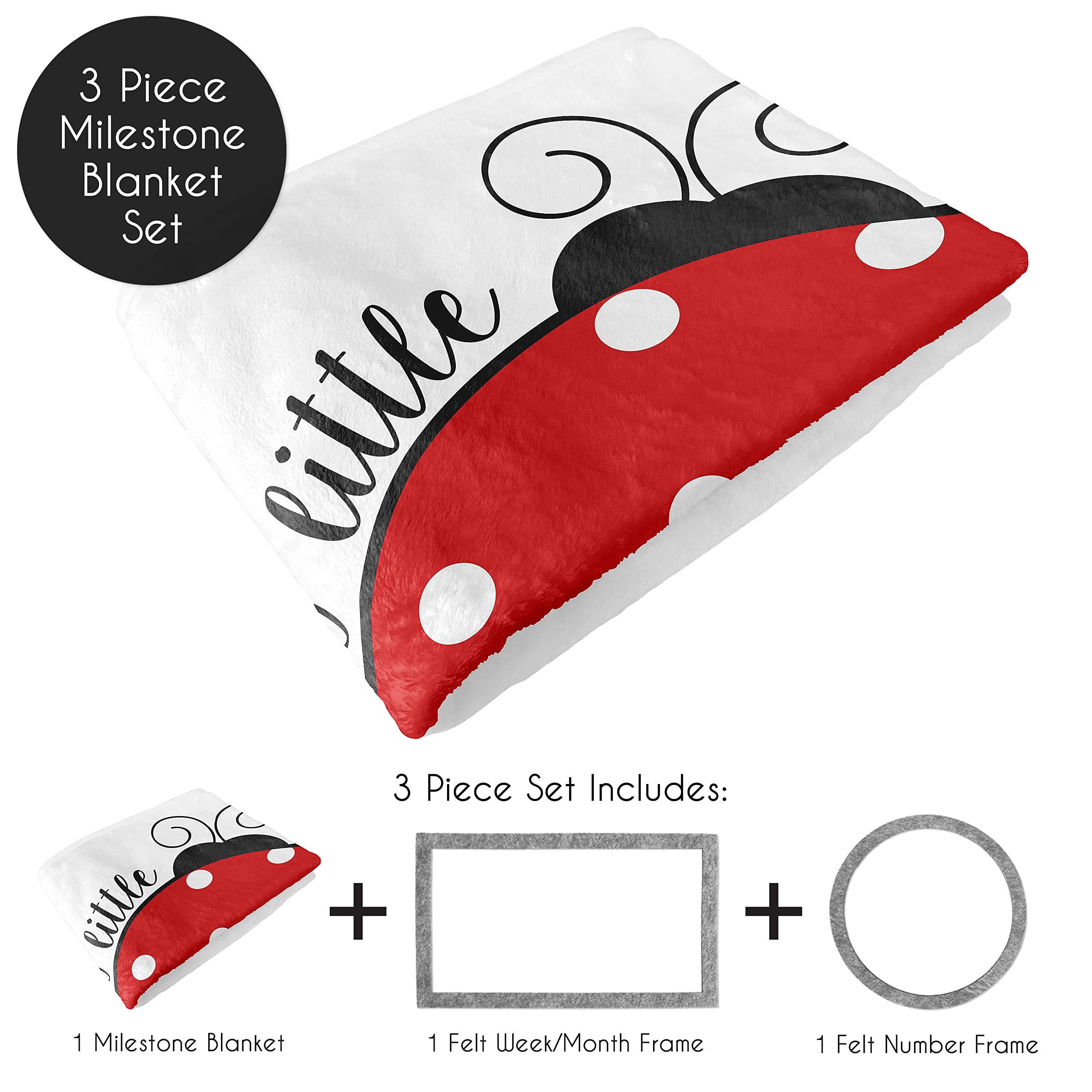 Sweet Jojo Designs Little Ladybug Girl Milestone Blanket Monthly Newborn First Year Growth Mat Baby Shower Memory Keepsake Gift Picture - Red Black and White Polka Dot