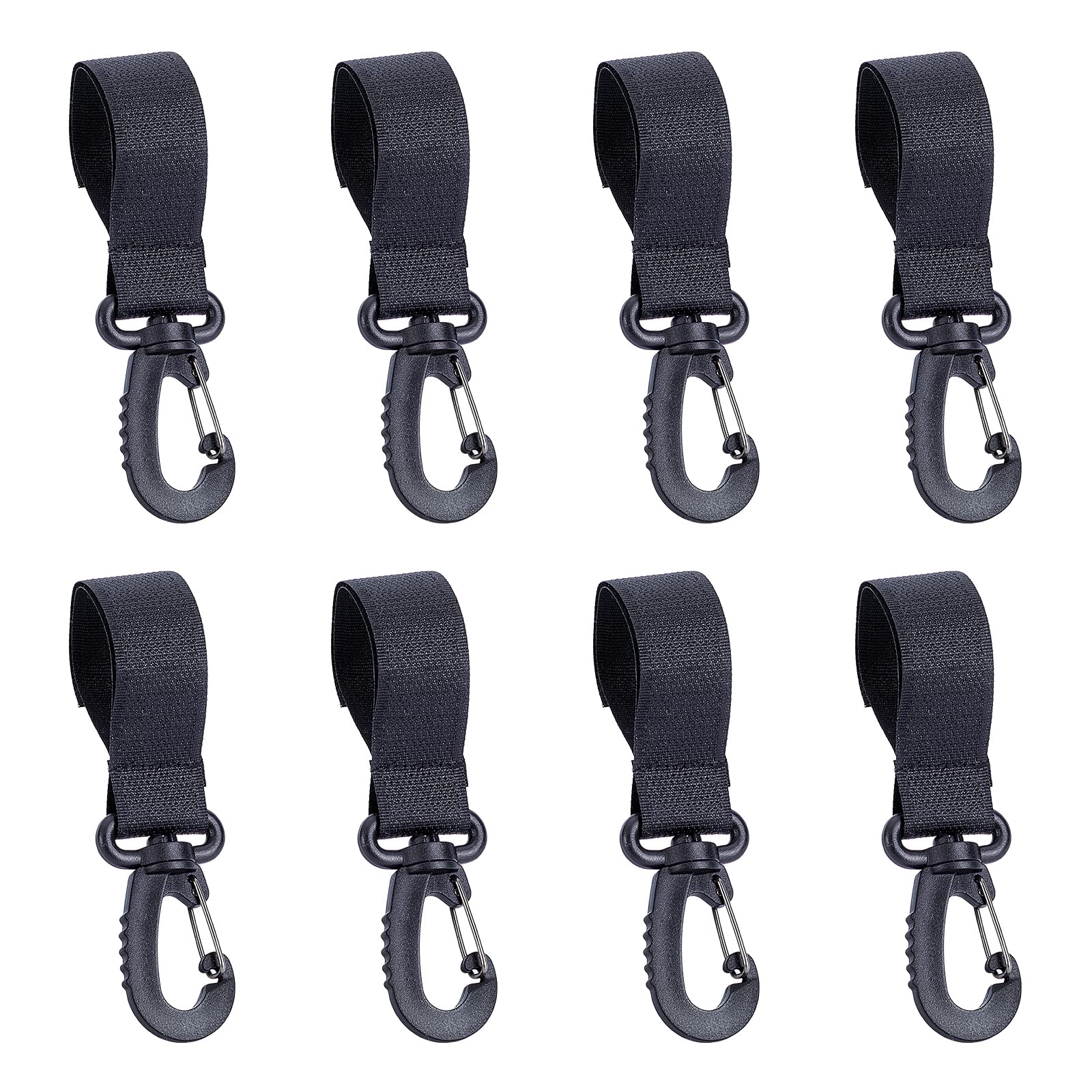 arricraft 4 Pairs Stroller Hooks, Black Stroller Buckle with Magic Taps, 360-degree Rotating, Plastic & Nylon Clasps for Stroller Accessory Shopping Cart Hook Accessories