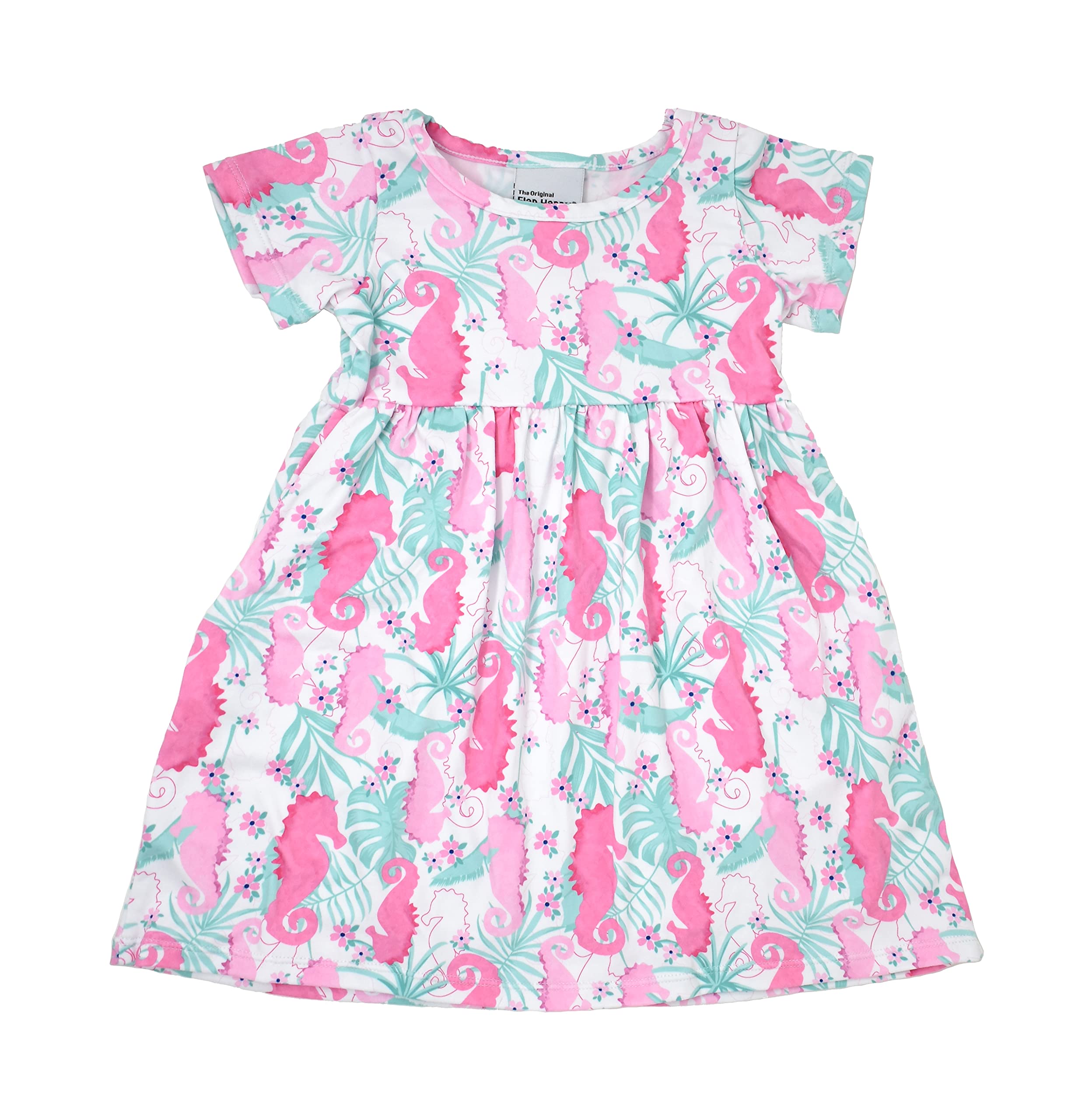Flap Happy Baby Girls' Laya Dress | Children's Short Sleeve Sun Dress | UPF 50+ Highest Certified UV Sun Protection, Magic Seahorse, 8