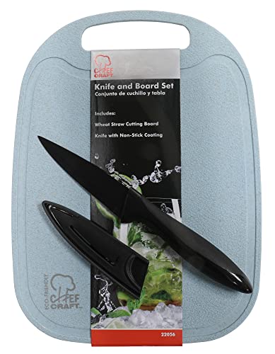 Chef Craft Select Wheat Straw Cutting Board and Knife Set, 10 inch x 7.5 inch, Blue
