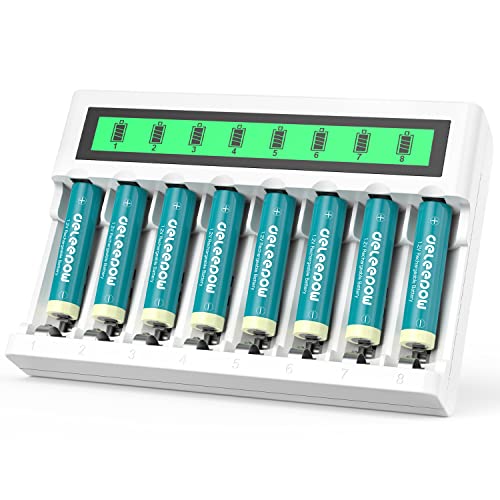 Deleepow Rechargeable AAA Batteries Ni-MH 1100mAh Triple A Batteries 8 Pack with AA AAA Individual Rechargeable Battery Charger 8-Bay