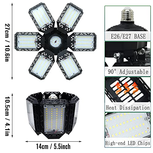 2-Pack LED Garage Lights, 160W Garage Light, 16000LM 6500K Garage Lights Ceiling Led Bulb with 6+1 Adjustable Panels, Garage Led Light Fixtures, LED Shop Light for Garage Basement Workshop Attic