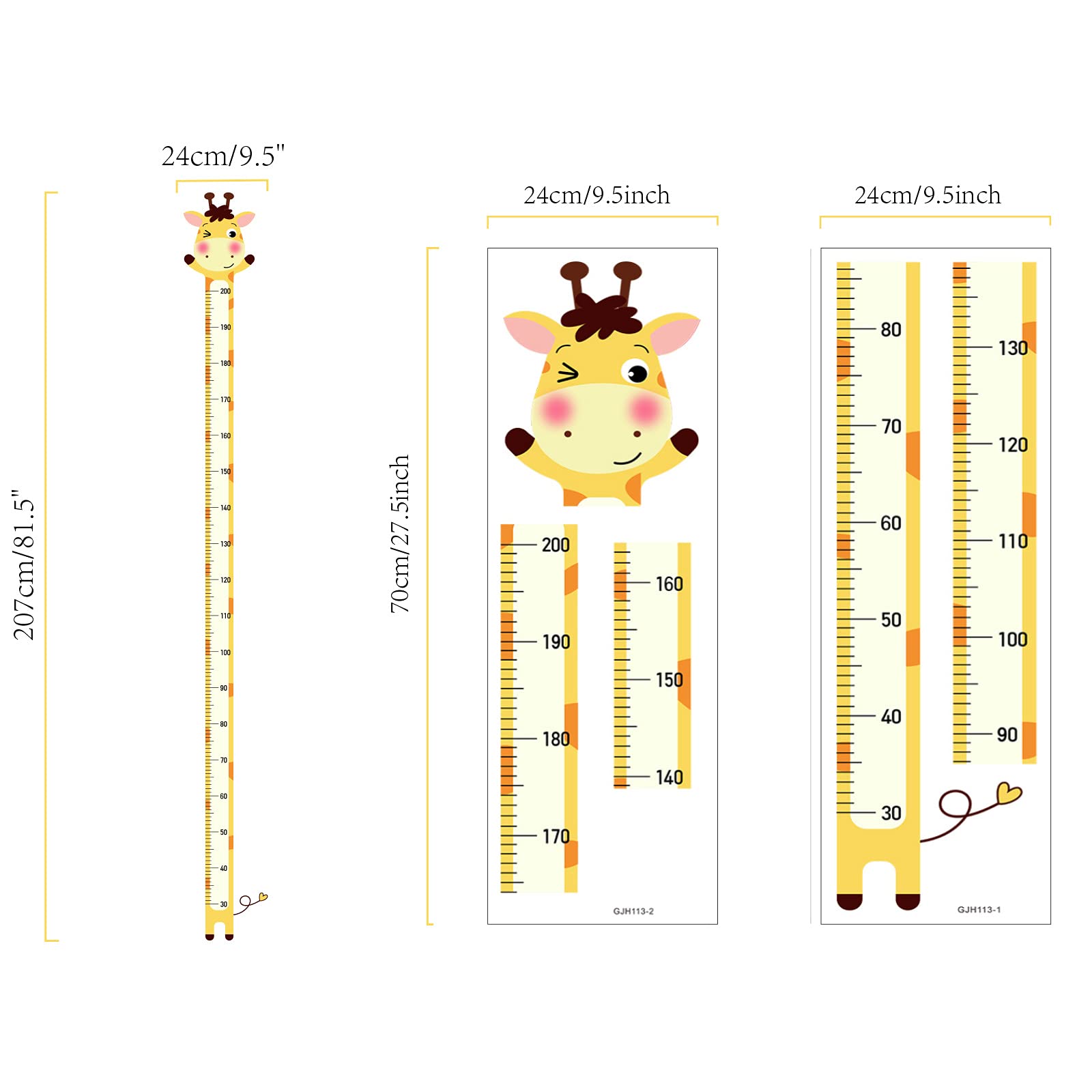 SUPERDANT 2 Sheets/Set Cartoon Height Growth Chart Wall Sticker Yellow Cute Cartoon Giraffe Self-Adhesive Height Wall Decal for Play Room Nursery Bedroom Living Room Decor