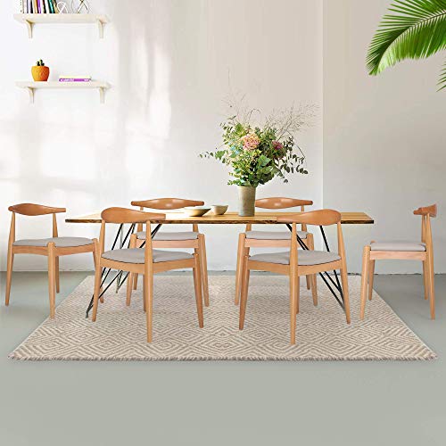 LUCKYERMORE 4 Pcs Assembled Mid-Century Dining Chair Armless Low-Back Side Chair with Faux Leather Seat,Beige