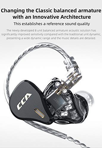 CCA CS16 in-Ear Monitors, 16BA Reference HiFi Stereo IEM Wired Earphones/Earbuds/Headphones with Detachable Cable 2Pin for Musician Audiophile (Without Mic, Black)