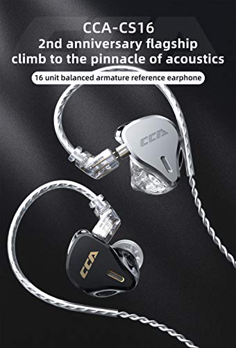 CCA CS16 in-Ear Monitors, 16BA Reference HiFi Stereo IEM Wired Earphones/Earbuds/Headphones with Detachable Cable 2Pin for Musician Audiophile (Without Mic, Black)