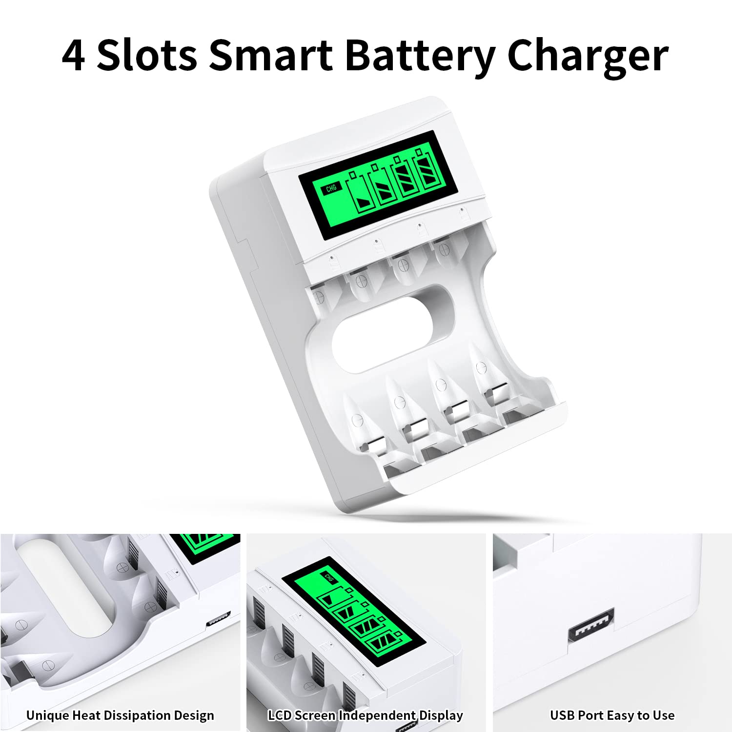 Deleepow Rechargeable AA Batteries with Charger 3300mAh Nimh AA Rechargeable Batteries 8 Count 1.2V 1200 Cycle with LCD Charger High Capacity Performance