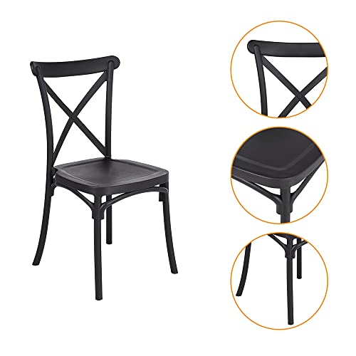 CangLong Leisure Chairs Modern Design Dining Chairs Armless Chair, Cross Back Chair Breathable backrest Living Room Lounge Chair Student Dormitory Learning Chair PP Material, Set of 2, Black