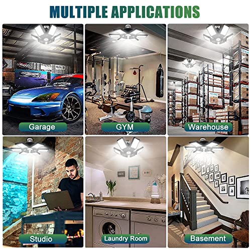 2-Pack LED Garage Lights, 160W Garage Light, 16000LM 6500K Garage Lights Ceiling Led Bulb with 6+1 Adjustable Panels, Garage Led Light Fixtures, LED Shop Light for Garage Basement Workshop Attic