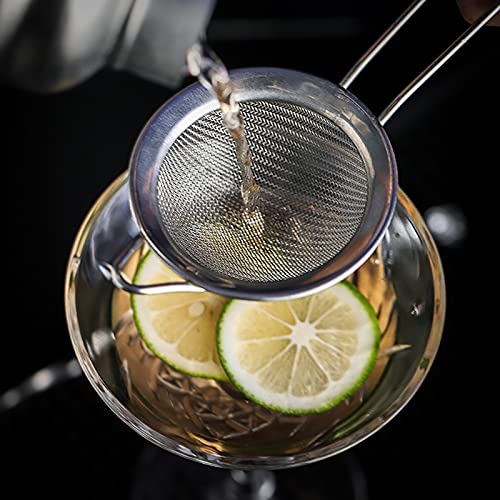 KUFUNG Fine Mesh Sieve Strainer Stainless Steel Cocktail Strainer Food Strainers Tea Strainer Coffee Strainer with Long Handle for Double Straining Utensil (S, Gray)