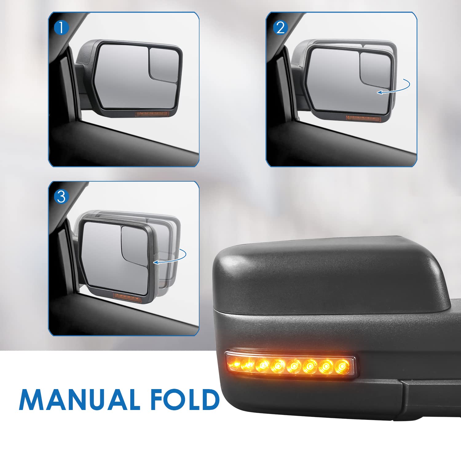 MOSTPLUS Power Heated Towing Mirror Compatible with 2004-2014 Ford F150 F-150 Power Heated Mirror w/Sequential Turn Light, Puddle Light, Dural Beam (Black)