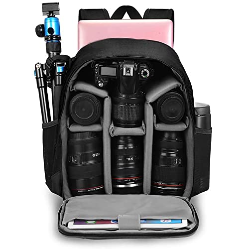 CADeN Camera Backpack Bag for DSLR/SLR Mirrorless Camera Waterproof with 15.6 inch Laptop Compartment, Tripod Holder, Rain Cover, Camera Case Compatible for Sony Canon Nikon Black L