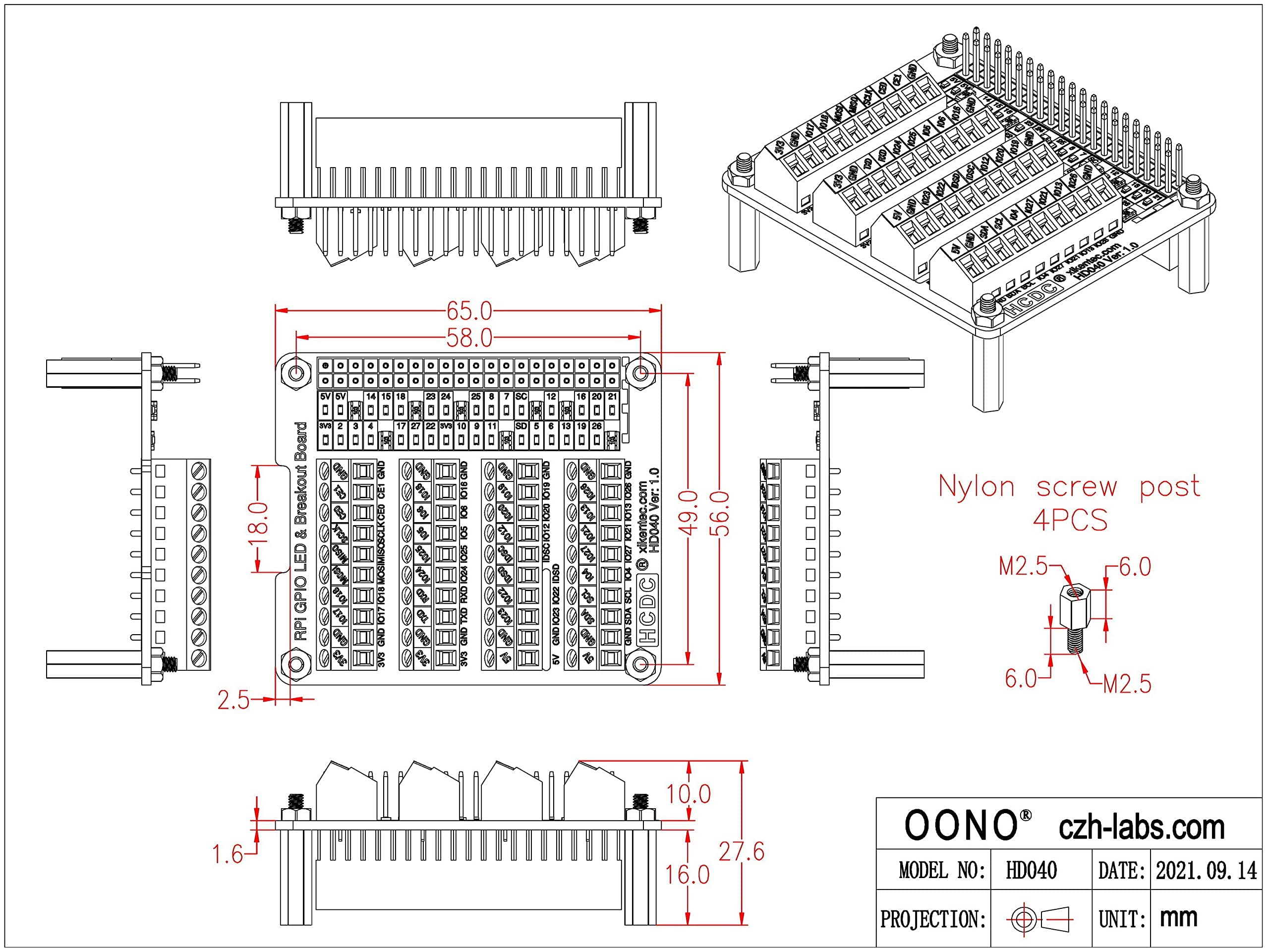 GPIO Status LED Terminal Block Breakout Board for Raspberry Pi A+ 3A+ B+ 2B 3B 3B+ 4B