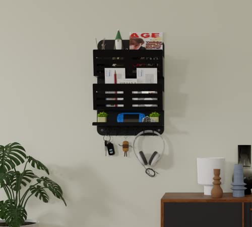 Beyond Decor Key Holder & Mail Shelf- Wall Organizer Rack for Keys, Letters, Bills, Phones - Perfect for Entryway, Kitchen (Matte Black, Love Lives Here)