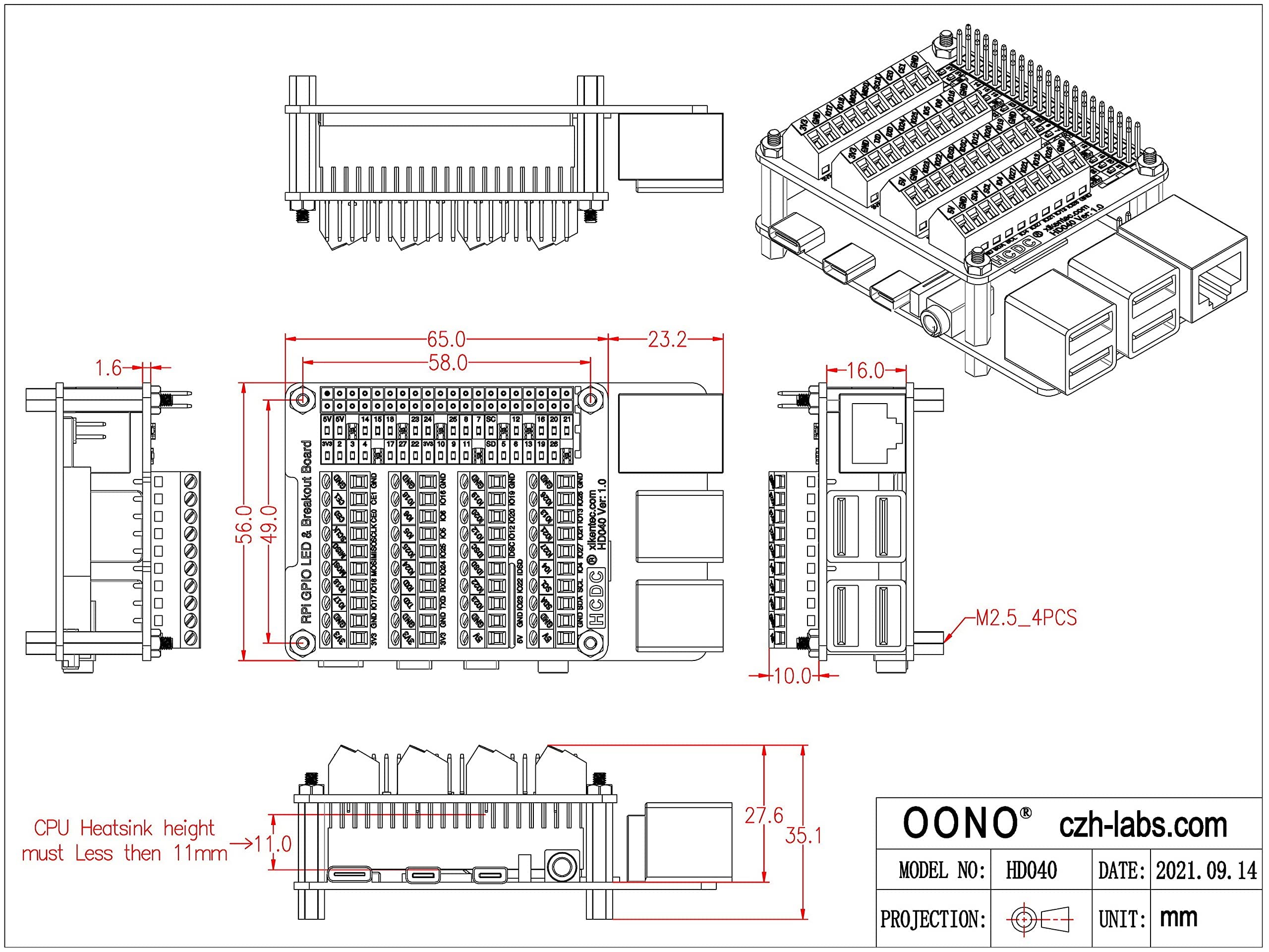 GPIO Status LED Terminal Block Breakout Board for Raspberry Pi A+ 3A+ B+ 2B 3B 3B+ 4B