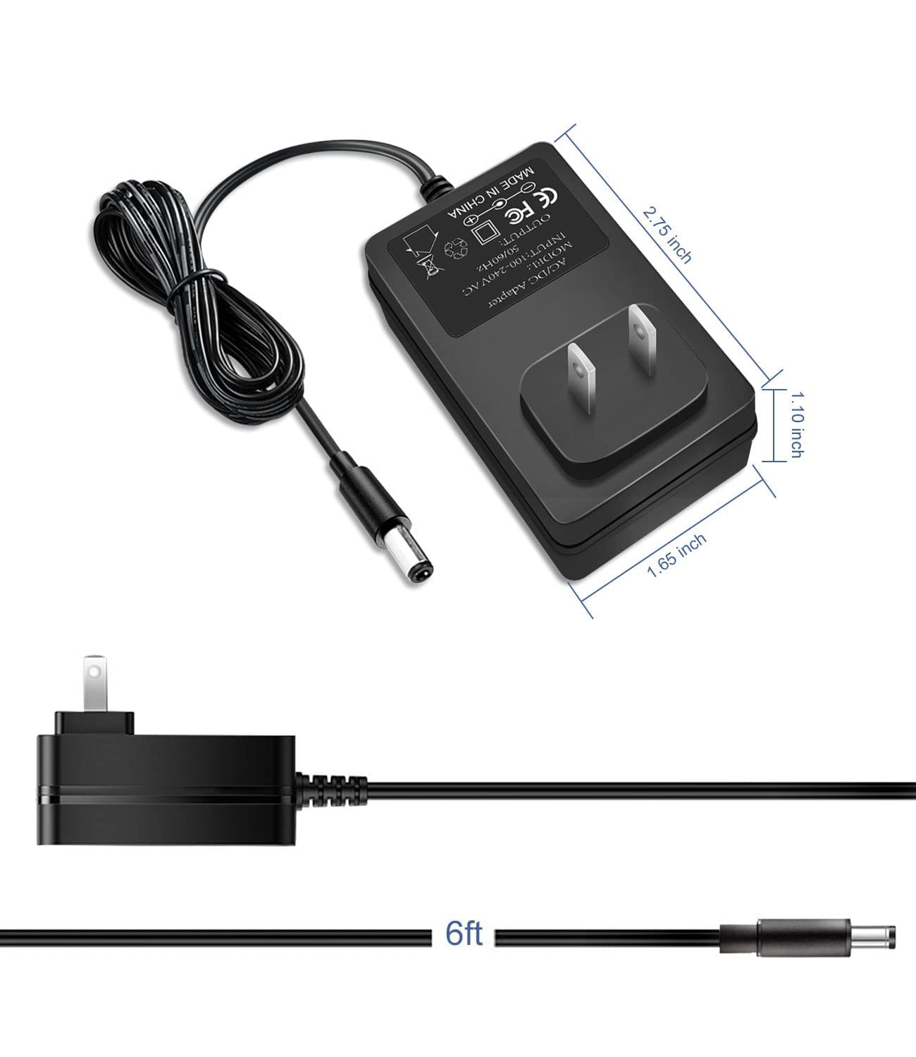 9V 2A Power Supply AC 100-240V to DC 9Volt 500mA 1500mA 2Amp 18Watt, 5.5x2.5mm Plug Wall Adapter for Arduino Elliptical Machine LEDs Router Speaker Camera CCTV etc.(Regulated Switching Power Charger)