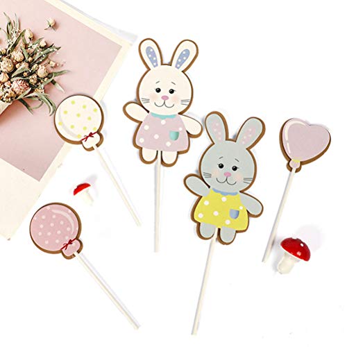 Amosfun Party Cake Decor Cartoon Rabbit Balloon Cake Toppers Lovely Double Layer Cake Toppers Creative Cake Decorative Plug Cards for Party Kids Day for Party Cake Decortion