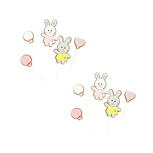 Amosfun Party Cake Decor Cartoon Rabbit Balloon Cake Toppers Lovely Double Layer Cake Toppers Creative Cake Decorative Plug Cards for Party Kids Day for Party Cake Decortion