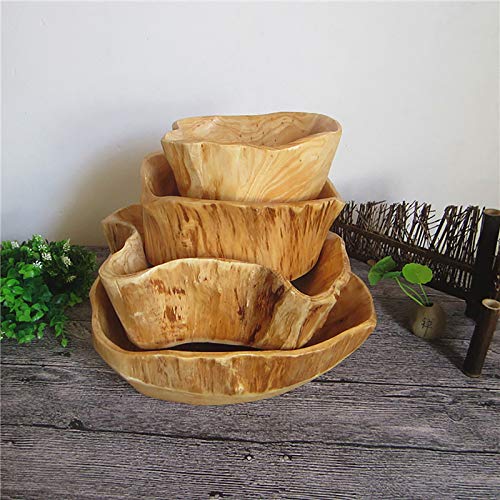 Wood bowl(12"-14"),Handmade Natural Root Carving Bowl Fruit Salad Bowl Creative Wooden Bowl