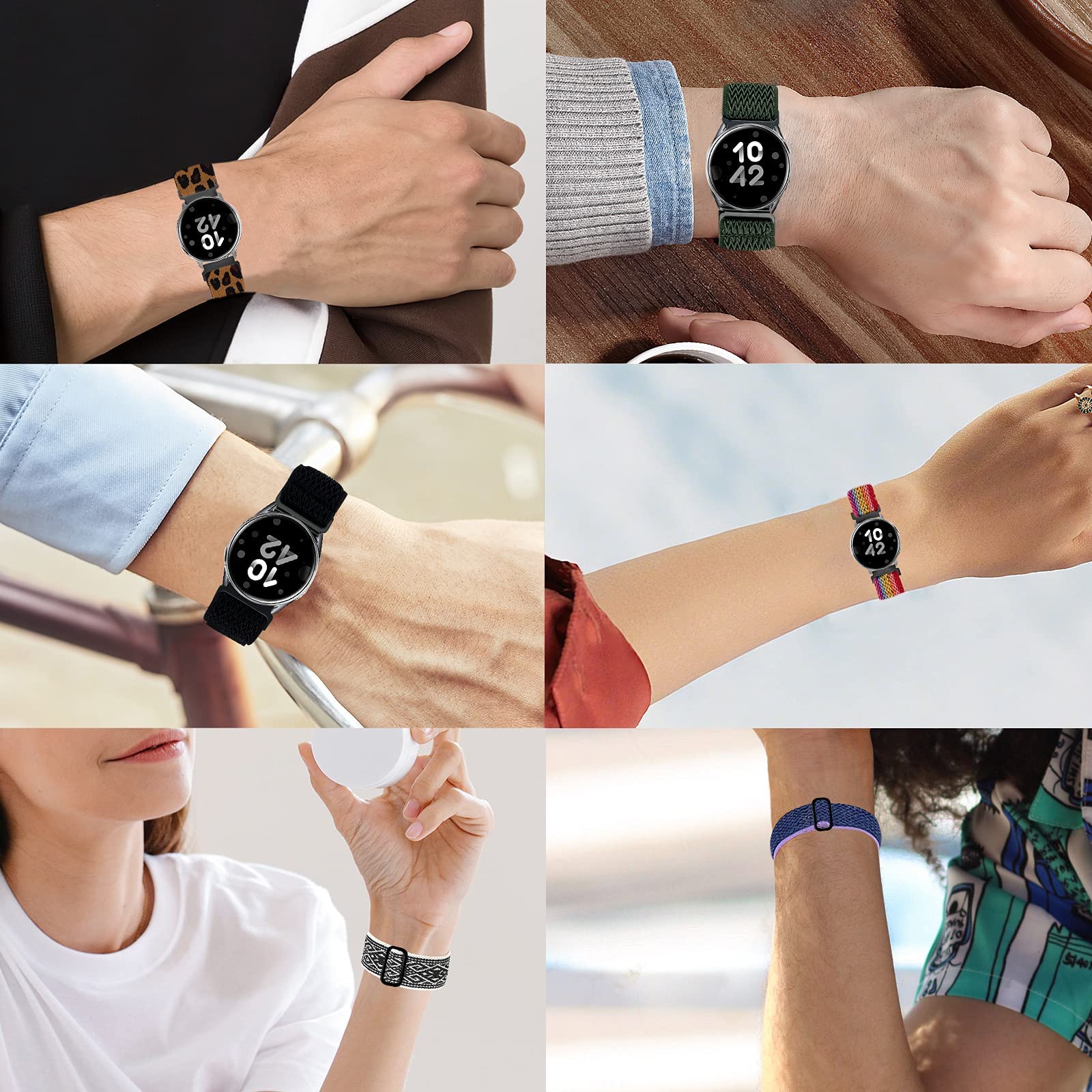 Stretchy Bands Compatible with Samsung Galaxy Watch 5/4/6 40mm 44mm/Watch 5 Pro 45mm/Watch 4 Classic 42mm 46mm, 20mm Nylon Strap for Galaxy Active 2 40 44mm/Active 40mm/Watch 3 41mm/Galaxy Watch 42mm