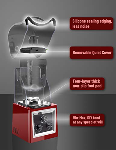 WantJoin Professional Soundproof Quiet Blender, Commercial Smoothie Blenders Countertop Blender with Shield Sound Enclosure,Multifunctional,Speed Control,Self-Cleaning