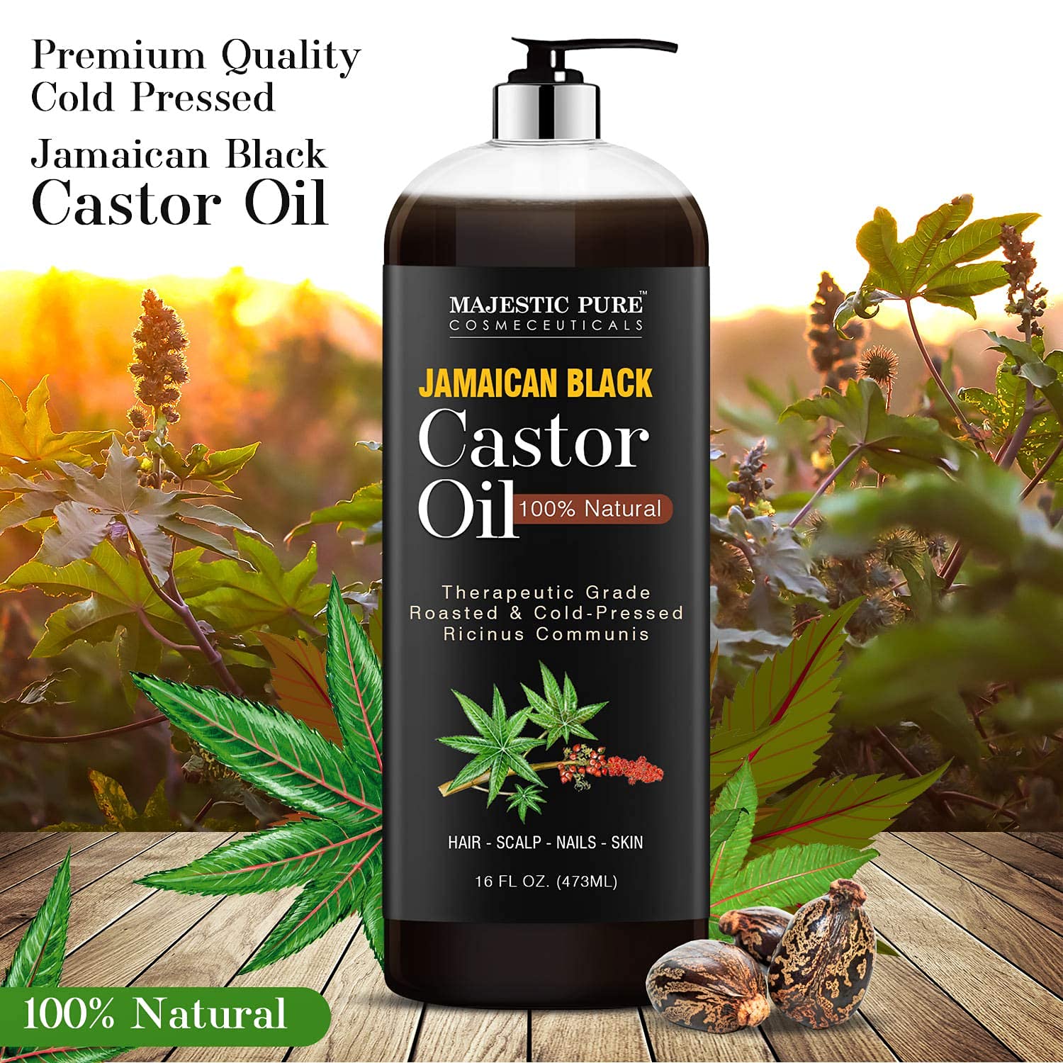 Majestic Pure Jamaican Black Castor Oil (16 oz) and Vegan Collagen Biotin Shampoo (16 oz) Bundle