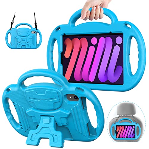 AVAWO Kids Case for iPad Mini 6 2021 8.3 Inch, iPad Mini 6th Generation Case - with Shoulder Strap, Shockproof Lightweight Handle Kickstand Kids Case for iPad Mini 6th Generation 8.3 Inch 2021, Blue