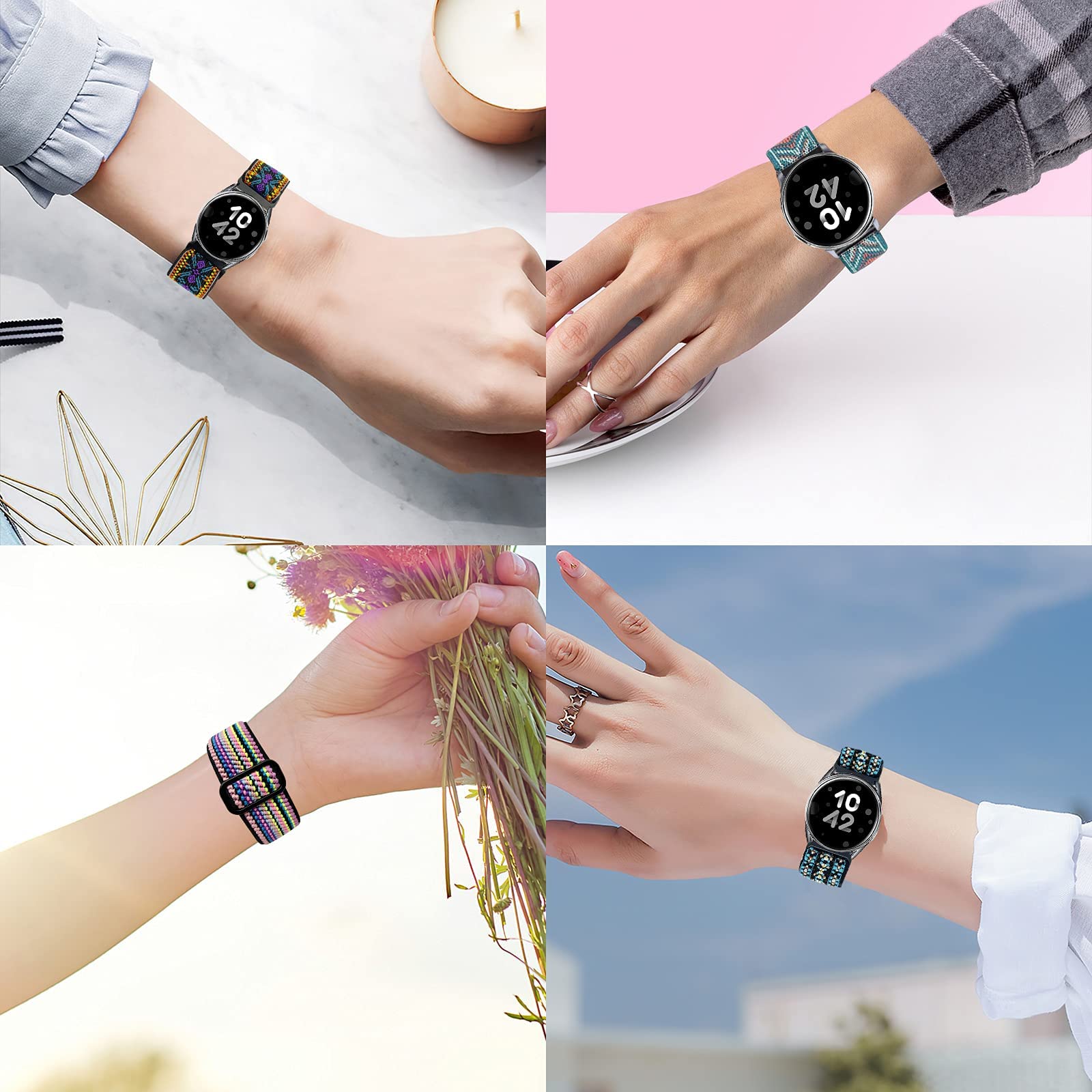Stretchy Bands Compatible with Samsung Galaxy Watch 5/4/6 40mm 44mm/Watch 5 Pro 45mm/Watch 4 Classic 42mm 46mm, 20mm Nylon Strap for Galaxy Active 2 40 44mm/Active 40mm/Watch 3 41mm/Galaxy Watch 42mm