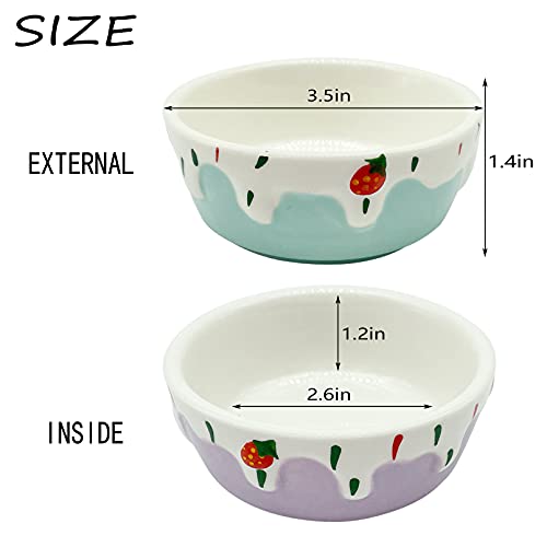 Hamster Food Bowl,Small Animals Ceramic Food Water Bowl Prevent Tipping Moving for Guinea Pig Rabbit Gerbil Chinchilla Hedgehog Rat (2 Pack) (- Color: Purple + Blue)