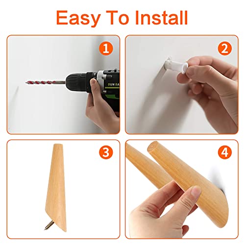 3PCS Wood Wall Hooks, Horn-Shape Oak Wood Coat Hooks Wall Mounted - Rustic Wall Coat Rack Hat Hooks Robe Hooks Entryway Wall Hangers for Hanging Towels Clothes Bedroom (Wood Beech)