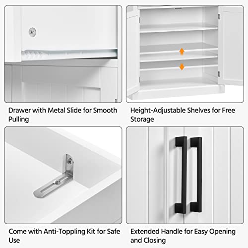 Yaheetech Kitchen Pantry Storage Cabinet with Doors and Adjustable Shelves, Freestanding Pantry Cabinets with Drawer, Modern Farmhouse Pantry Cupboard for Kitchen, Dinning Room, Living Room, White