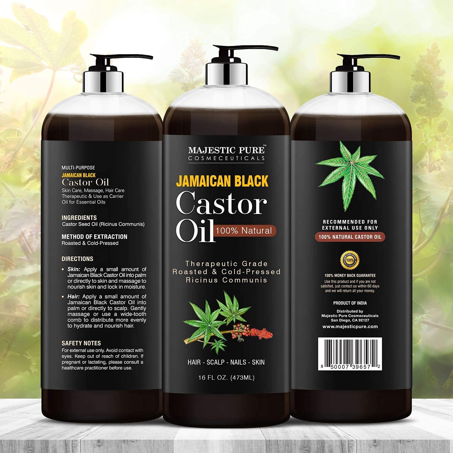 Majestic Pure Jamaican Black Castor Oil (16 oz) and Vegan Collagen Biotin Shampoo (16 oz) Bundle