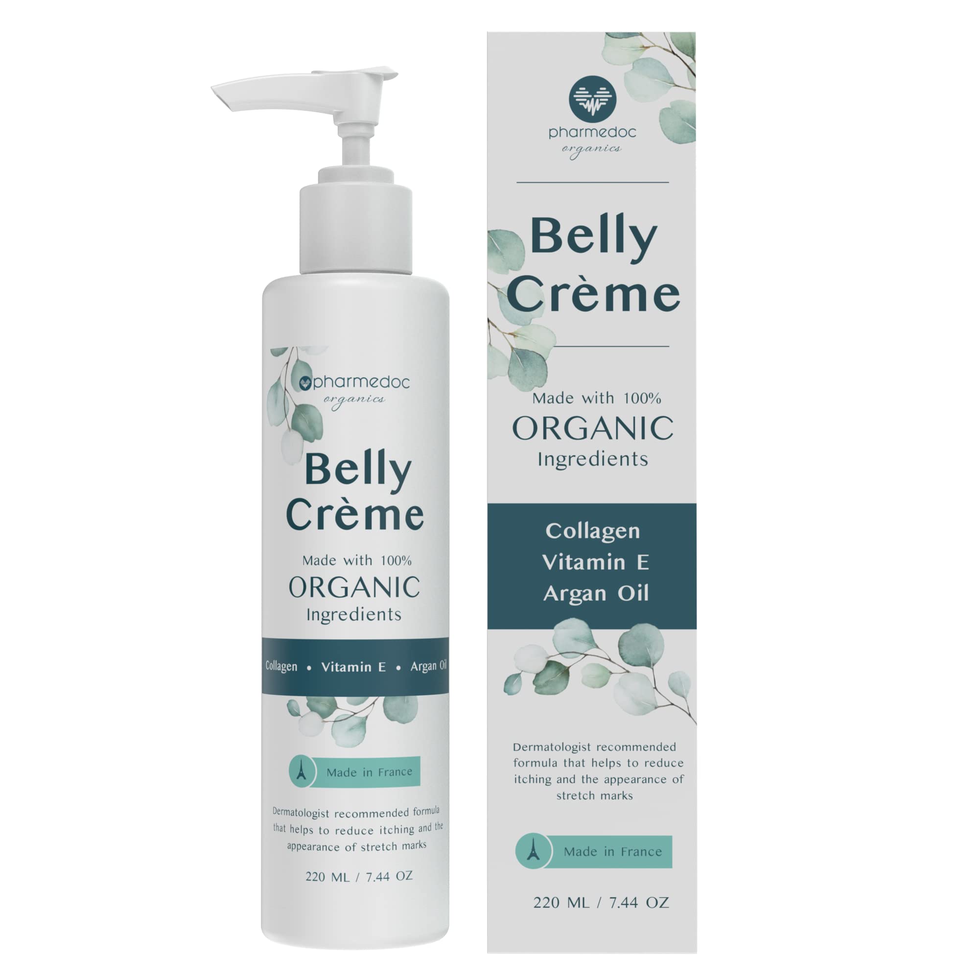 Pharmedoc Maternity Stretch Mark Cream, Pregnancy Must Haves, Belly Butter, Pregnancy Safe, Tummy Butter Stretch Marks Remover, Body Oil Body Butter Scar Cream, Mom To Be Gift, 100% Organic (7.44oz)