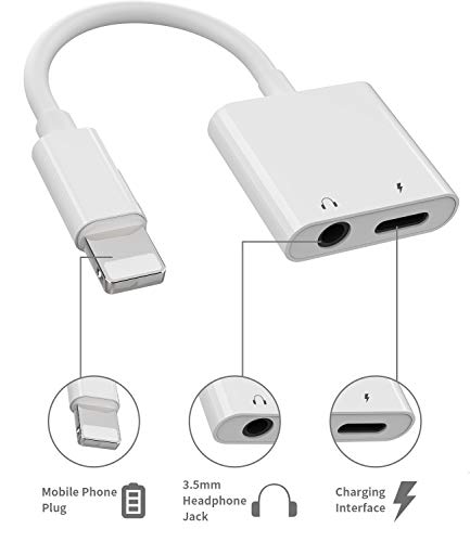 Headphone Adapter Lightning to 3.5mm AUX Audio Jack and Charger Extender Dongle Earphone Headset Splitter Compatible with iPhone 11 12 Mini pro max xs xr x se2 7 8 Plus for Ipad Air Y Cable Converter