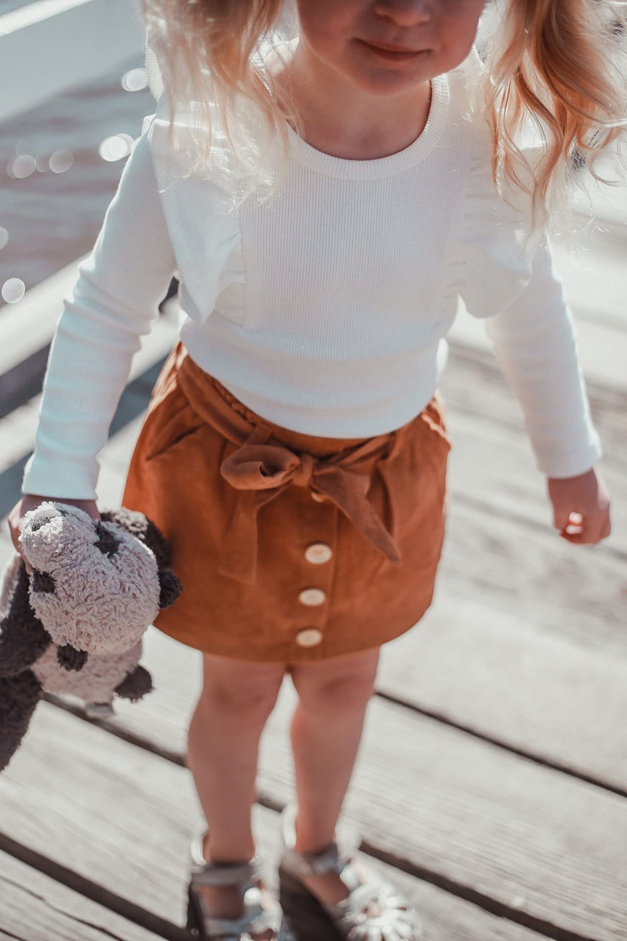 Mubineo Toddler Baby Girl Basic Plain Corduroy Button Skirt Casual Mini Skirts with Belt (Brown, 4T)