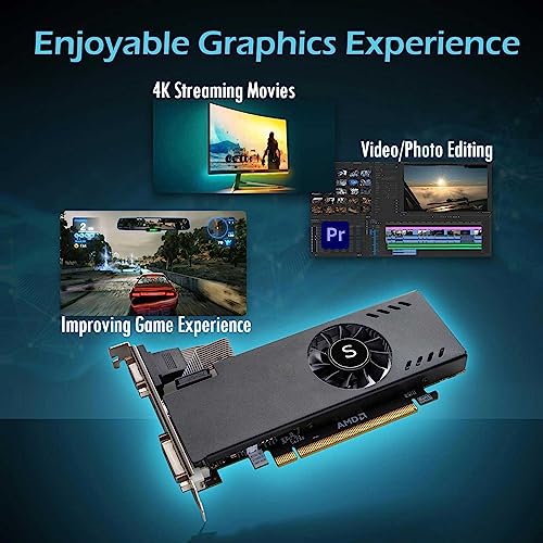 SAPLOS Radeon RX 550 Low Profile Graphics Card, 4GB GDDR5 128-bit, HDMI VGA DVI-D, Video Card for PC Gaming, Computer GPU, DirectX 12, Low Power