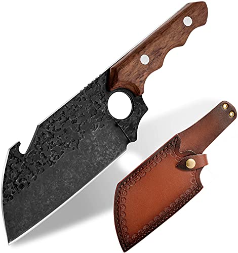 Purple Dragon Boning Knife Hand Forged Chef Knife with Leather Sheath Gift Box Bottle Opener Design Sharp Meat Butcher Cleaver Kitchen Knife for Kitchen Outdoor BBQ Camping