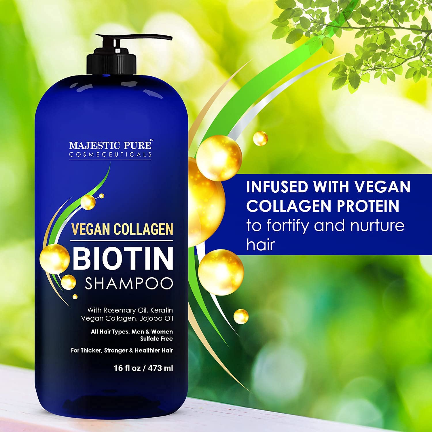 Majestic Pure Jamaican Black Castor Oil (16 oz) and Vegan Collagen Biotin Shampoo (16 oz) Bundle