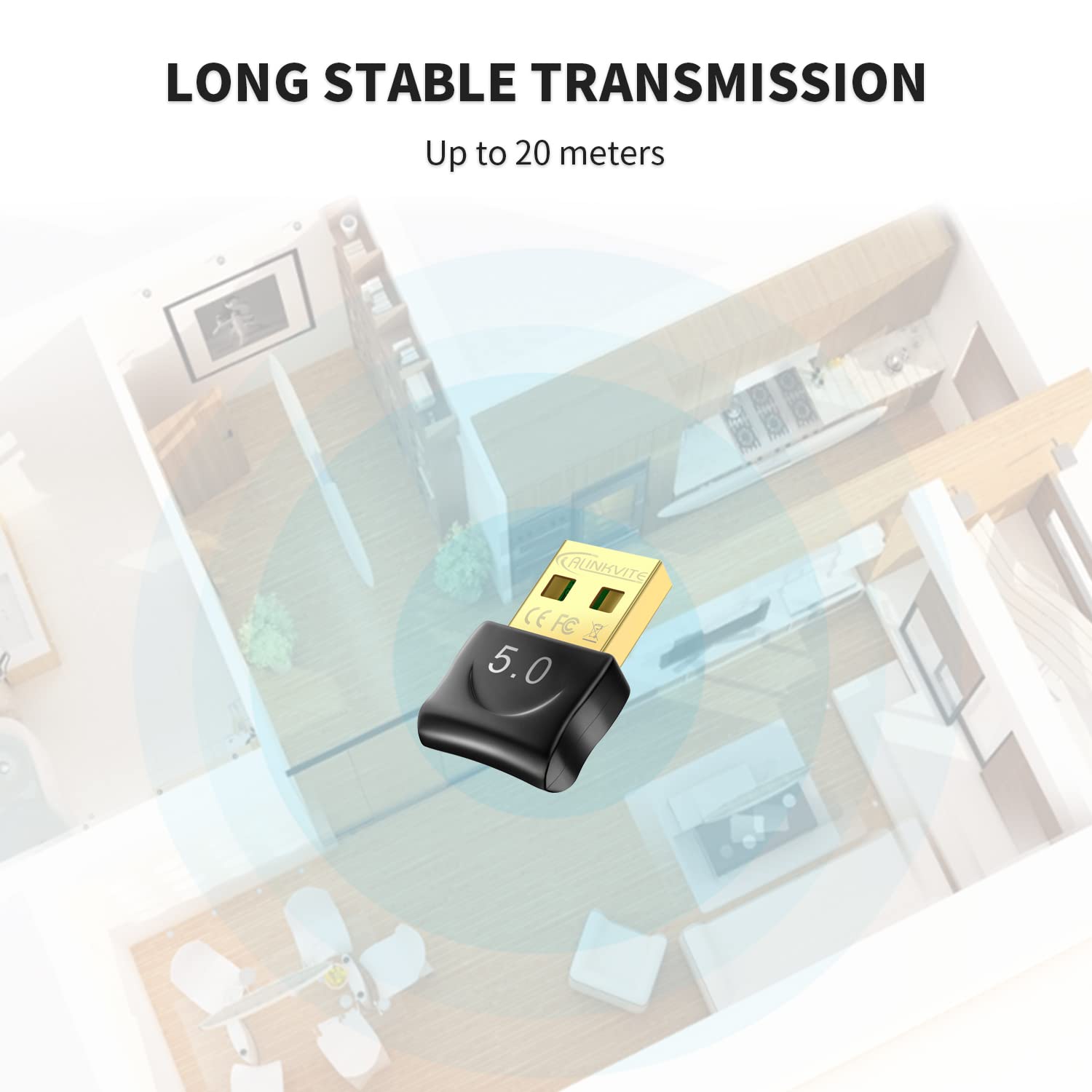 Bluetooth Adapter for PC 5.0, ALINKVITE Bluetooth Adapter for Windows 10/8.1/8/7, Bluetooth Dongle with Ultra-Range, Dual-Mode, USB Dongle for Keyboard, PC, Mobile, Headset, Printer, Speakers