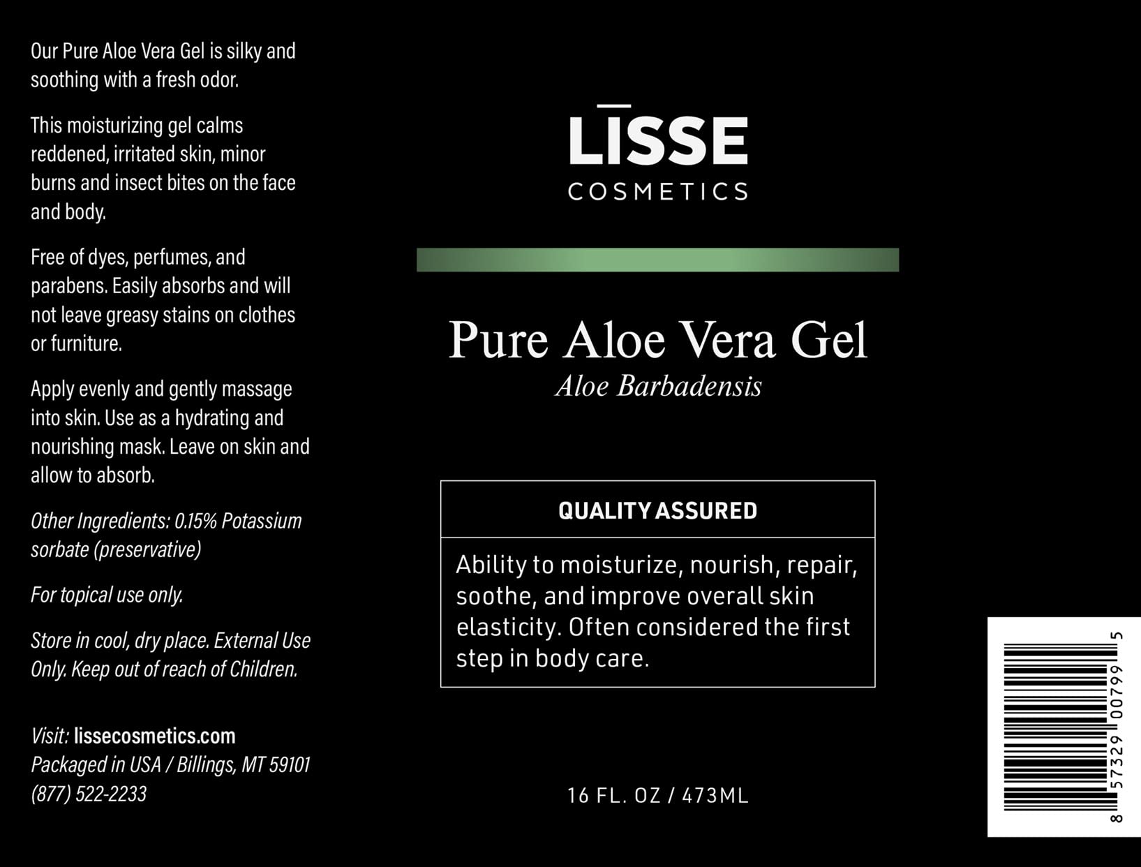 Lisse 100% Pure Aloe Vera Gel Cosmetic/Therapeutic Grade– Batch Tested and Verified – Premium Quality you can Trust 16oz